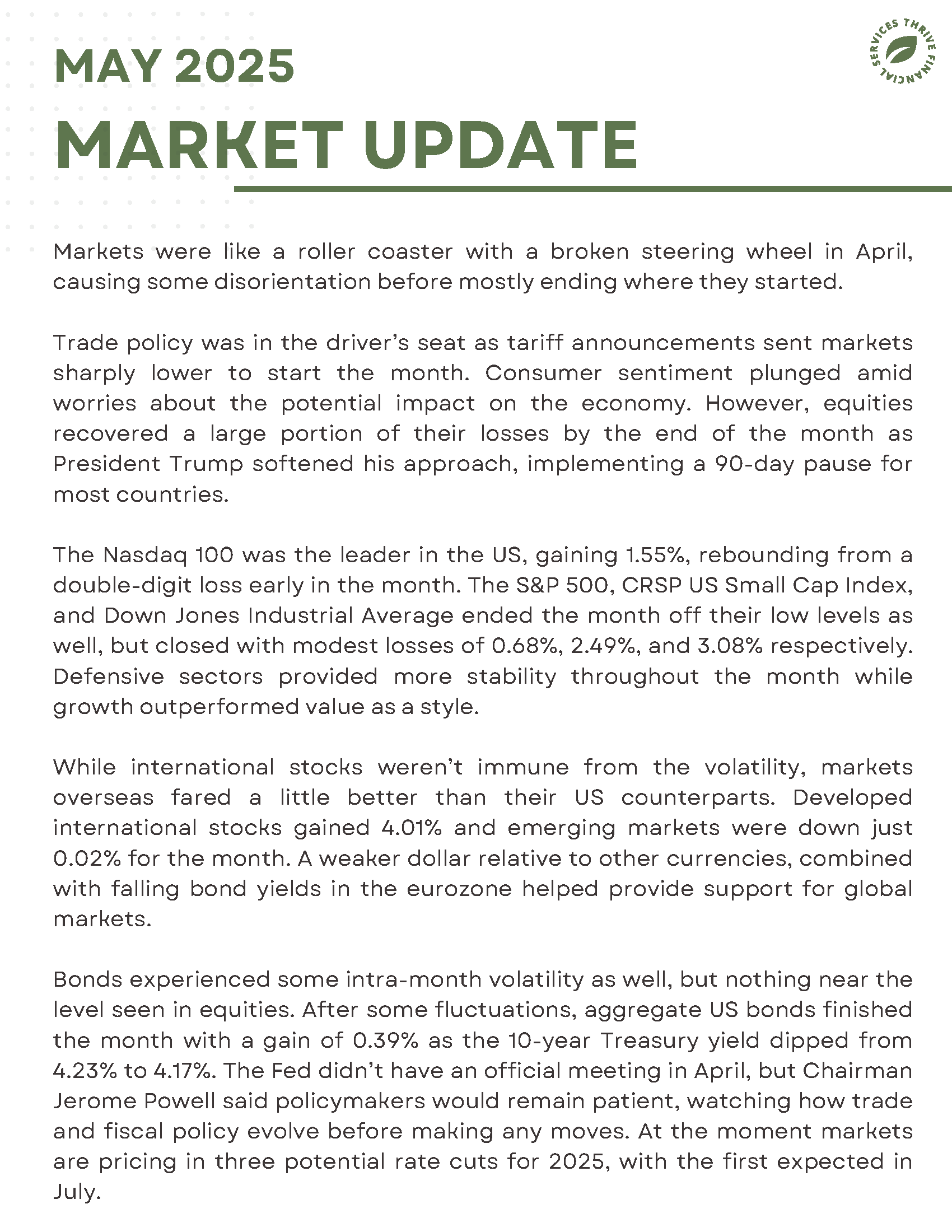 THRIVE TIMES | May 2025 Newsletter • Thrive Financial Services